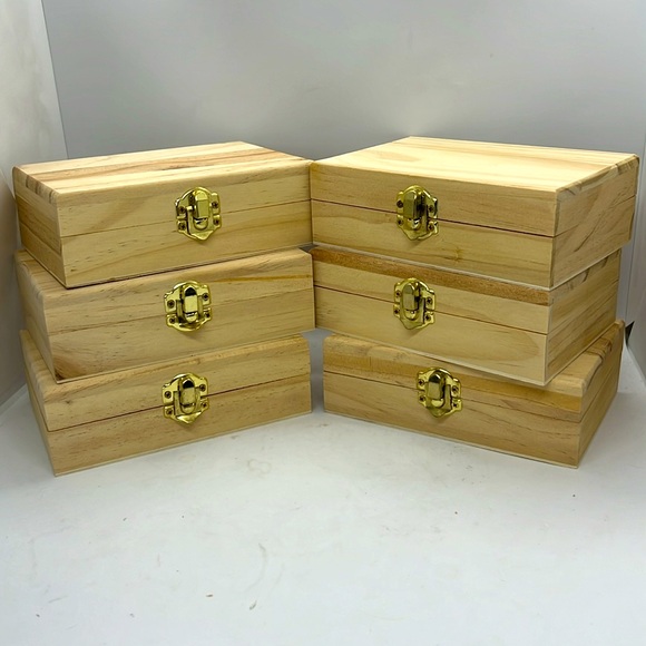 Office | Lot Of 6 Unfinished Wood Wooden Boxes With Brass Clasp And ...